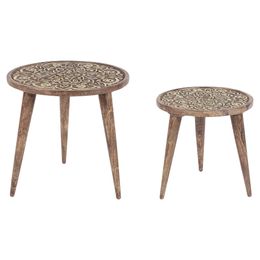 Beliani BEISTELLTISCH 2er-Set Mangoholz dunkelbraun/gold rund Ranja