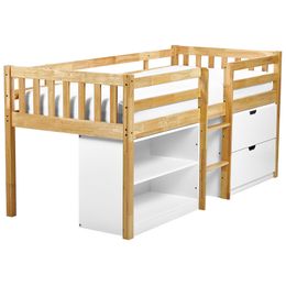 Beliani MITTELHOCHBETT Heller Holzfarbton-Wei&szlig; 90-200 cm Susville