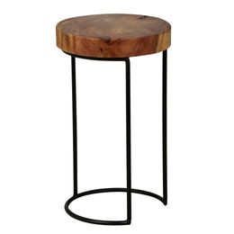 KADIMA DESIGN BEISTELLTISCH Massivholz Metallgestell Baumstammplatte Landhausstil INDI, Braun 28x28x45 cm
