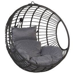 Beliani H&Auml;NGESESSEL PE Rattan schwarz/grau mit Sitzkissen 99 cm Aspio