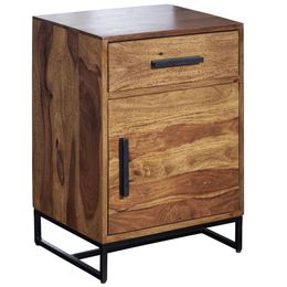 KADIMA DESIGN NACHTTISCH &ndash; Massivholz/Eisen, Schublade & T&uuml;r, Industrial-Stil