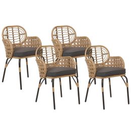 Beliani GARTENSTUHL 4er-Set PE Rattan Auflage graphitgrau Pratello