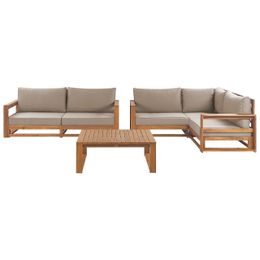 Beliani 4-SITZER LOUNGE SET zertifiziertes Holz hellbraun Auflagen taupe Timor II