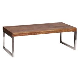 KADIMA DESIGN COUCHTISCH Massivholz mit Chromf&uuml;&szlig;en Handgefertigt, Braun 120x60x40 cm