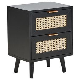 Beliani NACHTTISCH Rattan schwarz/beige 2 Schubladen 30/40/52 cm Opoco