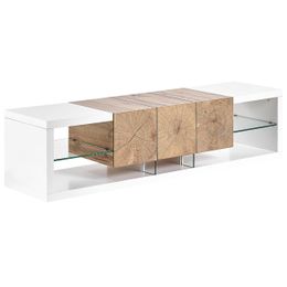 Beliani TV-M&Ouml;BEL Wei&szlig;, Hellbraun FULERTON 42/160/40 cm