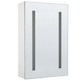 Beliani BAD SPIEGELSCHRANK wei&szlig;/silber mit LED-Beleuchtung 40/60 cm Cameron