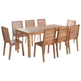 Beliani GARTENM&Ouml;BEL-SET 8-Sitzer Heller Holzfarbton Ombriano