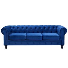 Beliani 3-SITZER-SOFA Samtstoff Kobaltblau Chesterfield