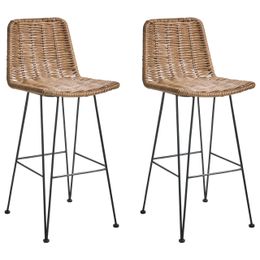 Beliani BARHOCKER 2er-Set Rattan Braun Cassita