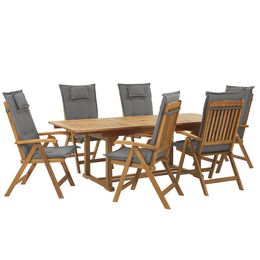 Beliani GARTENM&Ouml;BEL-SET 6-Sitzer Akazienholz Auflagen graphitgrau Java