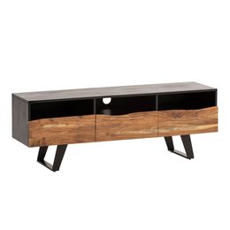 KADIMA DESIGN LOWBOARD Akazie Massivholz Modern Stil 140x50x40 cm Baumkante mit Schublade und T&uuml;ren