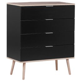 Beliani KOMMODE 4 Schubladen schwarz/heller Holzfarbton Walpi