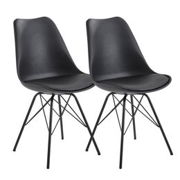 KADIMA DESIGN ESSZIMMERSTUHL 2er Set mit Metallgestell Skandinavisch gepolstert, Schwarz 58x48x86 cm