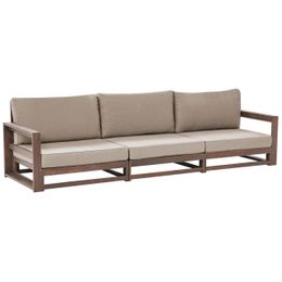 Beliani GARTENSOFA 3-Sitzer zertifiziertes Holz dunkelbraun modular Auflagen taupe Timor II