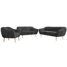 SITZGARNITUR PIRS 3+2+1 - Grau Cord - Holzbeine
