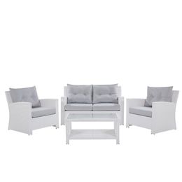Beliani LOUNGE-SET 4-sitzer Rattan Wei&szlig; Marino