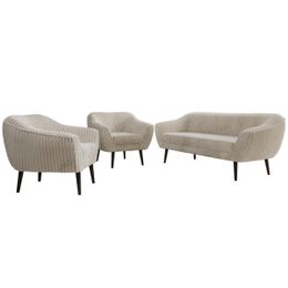 SITZGARNITUR PIRS 3+1+1 - Beige Cord - Schwarze Beine