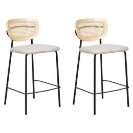 Beliani BARSTUHL 2er-Set Rattan/Metall hellbeige Mayetta