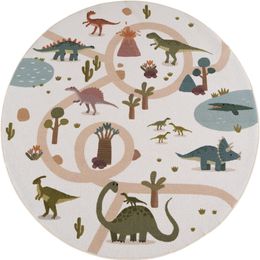 KADIMA DESIGN SPIELTEPPICH Waschbar TINO in Creme, mit Dino-Landschaft, &Oslash; 200 cm