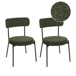 Beliani ESSZIMMERSTUHL 2er-Set Boucl&eacute; Dunkelgr&uuml;n Allison