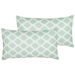 Beliani GARTENKISSEN 2er-Set Rautenmuster mintgr&uuml;n/wei&szlig; 40/70 cm Kalamos