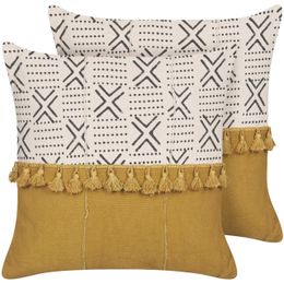 Beliani DEKOKISSEN 2er-Set Cremewei&szlig; 45/45 cm Woodi