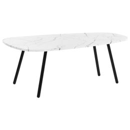 Beliani COUCHTISCH Marmor Optik wei&szlig;/schwarz oval 100/60 cm Biddle