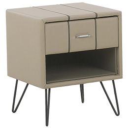 Beliani NACHTTISCH beige Kunstleder schwarze Metallbeine 41/48/56 cm Betin