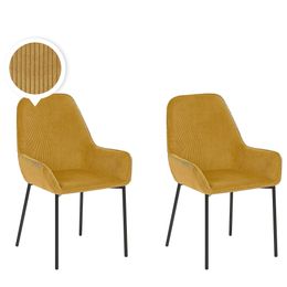 Beliani ESSZIMMERSTUHL 2er-Set Cord Gelb Loverna