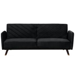 Beliani 3-SITZER-SCHLAFSOFA Samtstoff Schwarz Senja