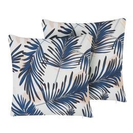 Beliani GARTENKISSEN 2er-Set Palmenmotiv blau 45/45 cm Elati
