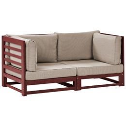 Beliani GARTENSOFA 2-Sitzer Akazienholz mahagonibraun Auflagen taupe Trani