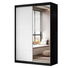 KLEIDERSCHRANK CAMARO II PLUS 150 cm mit Spiegel Schiebet&uuml;renschrank Schwarz / Wei&szlig;