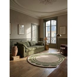 Wollteppich rund Gr&uuml;n-Beige &Oslash;120 cm - WENSUM KADIMA DESIGN