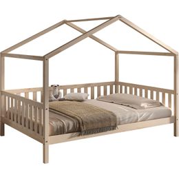 Hausbett Vipack "Dallas, Massivholzbett mit Dachaufbau umbaubar vom Boden- zum Daybett", kiefer natur, kiefer natur, kiefer natur, B:147cm H:170cm L:210cm, Betten, stabil und standfest gebaut, wahlweise Kiefer massiv natur oder wei&szlig;