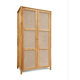 Kleiderschrank Home Affaire "H&auml;llevik, Kleiderschrank, Aufbewahrung, Stauraum, Soft-Close-Funktion", braun (eiche natur), B:106cm H:200cm T:60cm, Massivholz, Schr&auml;nke, Kleiderschrank, T&uuml;rfronten mit Wiener Geflecht, FSC Zertifizierte massive Eiche, Topseller