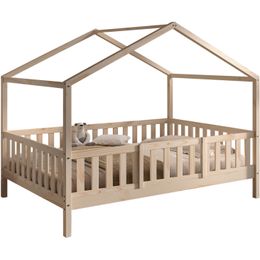 Hausbett Vipack "Dallas, Massivholzbett mit Dachaufbau umbaubar vom Boden- zum Daybett", kiefer natur, kiefer natur, kiefer natur, B:147cm H:170cm L:210cm, Betten, stabil und standfest gebaut, wahlweise Kiefer massiv natur oder wei&szlig;