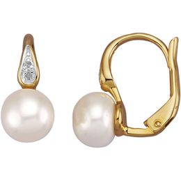 Paar Ohrh&auml;nger Firetti "Schmuck Geschenk Silber 925 Ohrschmuck Ohrringe Tropfen", wei&szlig; (gelbgoldfarben, silberfarben, wei&szlig;, w = wei&szlig;), Ohrringe, Damen, 0,02, 0,02 P3 = leicht erkennbare Einschl&uuml;sse, Diamanten Perlen Silber 925 (Sterlingsilber), Diamanten, Perlen, Silber 925 (Sterlingsilber), mit S&uuml;&szlig;wasserzuchtperle - mit Diamanten