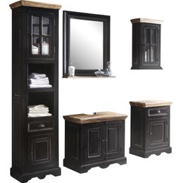 Badm&ouml;bel-Set Sit "Corsica Mango Holz Landhausstil 5-teilig", gelb (schwarz, honigfarbig), Holz teilmassiv, Kastenm&ouml;bel-Sets, Badm&ouml;bel-Set, 5-tlg. Badm&ouml;bel Set aus Mango Holz im rustikalen Landhausstil