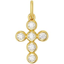 Kreuzanh&auml;nger Amor "2039079", gold (gelbgoldfarben, kristallwei&szlig;, kristallwei&szlig;), Schmuckanh&auml;nger, Damen, Silber 925 (Sterlingsilber), 0,67 g, mit Zirkonia (synth.)