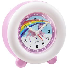 Kinderwecker Atlanta, rosa (rosa, wei&szlig;), Wecker, Kinder, ideal f&uuml;r Reisen, Geschenkidee, Leuchtzeiger, Regenbogen, Einhorn