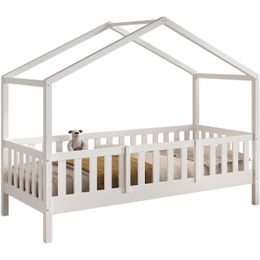 Hausbett Vipack "Dallas, Massivholzbett mit Dachaufbau umbaubar vom Boden- zum Daybett", kiefer wei&szlig;, kiefer wei&szlig;, kiefer wei&szlig;, B:97cm H:170cm L:210cm, Betten, stabil und standfest gebaut, wahlweise Kiefer massiv natur oder wei&szlig;
