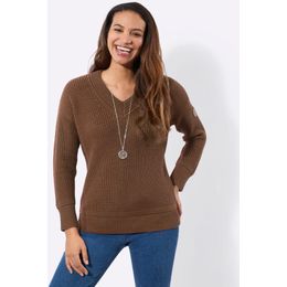 V-Ausschnitt-Pullover Casual Looks "V-Ausschnitt-Pullover", Damen, Gr. 36, braun, 50% Baumwolle, 50% Polyacryl, meliert, unifarben, Pullover