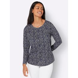 Langarmshirt Classic Basics "Langarm-Shirt", Damen, Gr. 40, blau (marine, rauchblau, bedruckt), 100% Baumwolle, gebl&uuml;mt, gemustert, mehrfarbig, Rundhals, Shirts Langarmshirt