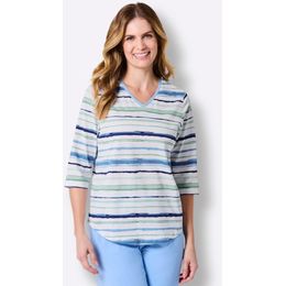 w&auml;schepur Pyjamaoberteil W&Auml;SCHEPUR "Schlafanzug-Shirt", Damen, Gr. 36/38, himmelblau, wei&szlig;, gestreift, 100% Baumwolle, bedruckt, gemustert, gestreift, mehrfarbig, Shirts
