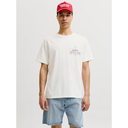 Jack & Jones T-Shirt JACK & JONES "JPRBLUMAXWELL SS TEE", Jungen, Gr. XL, hellwei&szlig;, Jersey, Obermaterial: 100% Baumwolle, bedruckt, regular fit normal, Rundhals, gerader Abschluss, Shirts T-Shirt, mit Print