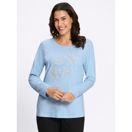 Langarmshirt Inspirationen "Langarm-Shirt", Damen, Gr. 36, eisblau, 50% Baumwolle, 50% Modal, gemustert, unifarben, Rundhals, Shirts Langarmshirt