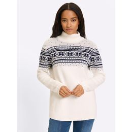 Strickpullover Heine "Pullover", Damen, Gr. 34, wei&szlig; (ecru, marine, gemustert), 100% Baumwolle, gemustert, mehrfarbig, Pullover Strickpullover