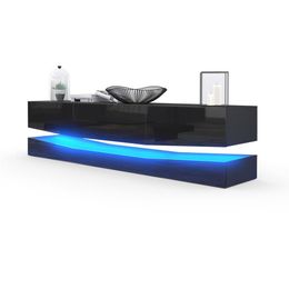Vladon Lowboard, Schwarz Hochglanz, Holzwerkstoff, 178x48x39 cm, Wohnzimmer, Wohnw&auml;nde, Lowboards, Lowboards stehend